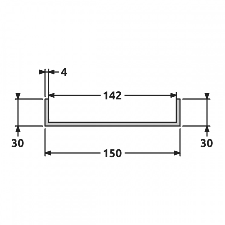 Profilé U aluminium 30 x 150 x 30 épaisseur 4 mm - Alu Pour Tous