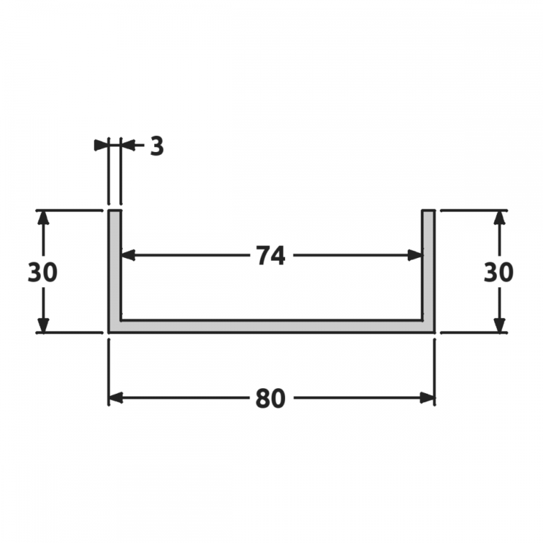 Profilé U aluminium 30 x 80 x 30 épaisseur 3 mm - Alu Pour Tous